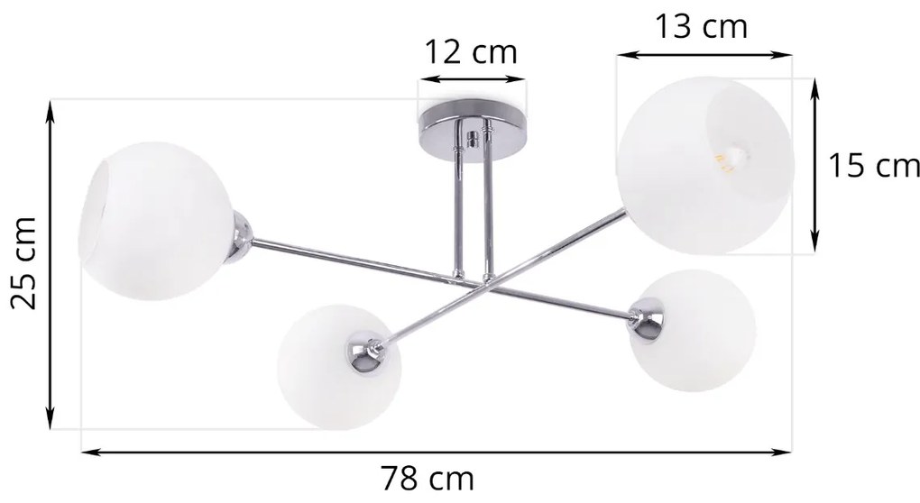 Stropní svítidlo Eliza, 4x bílé skleněné stínítko, CH