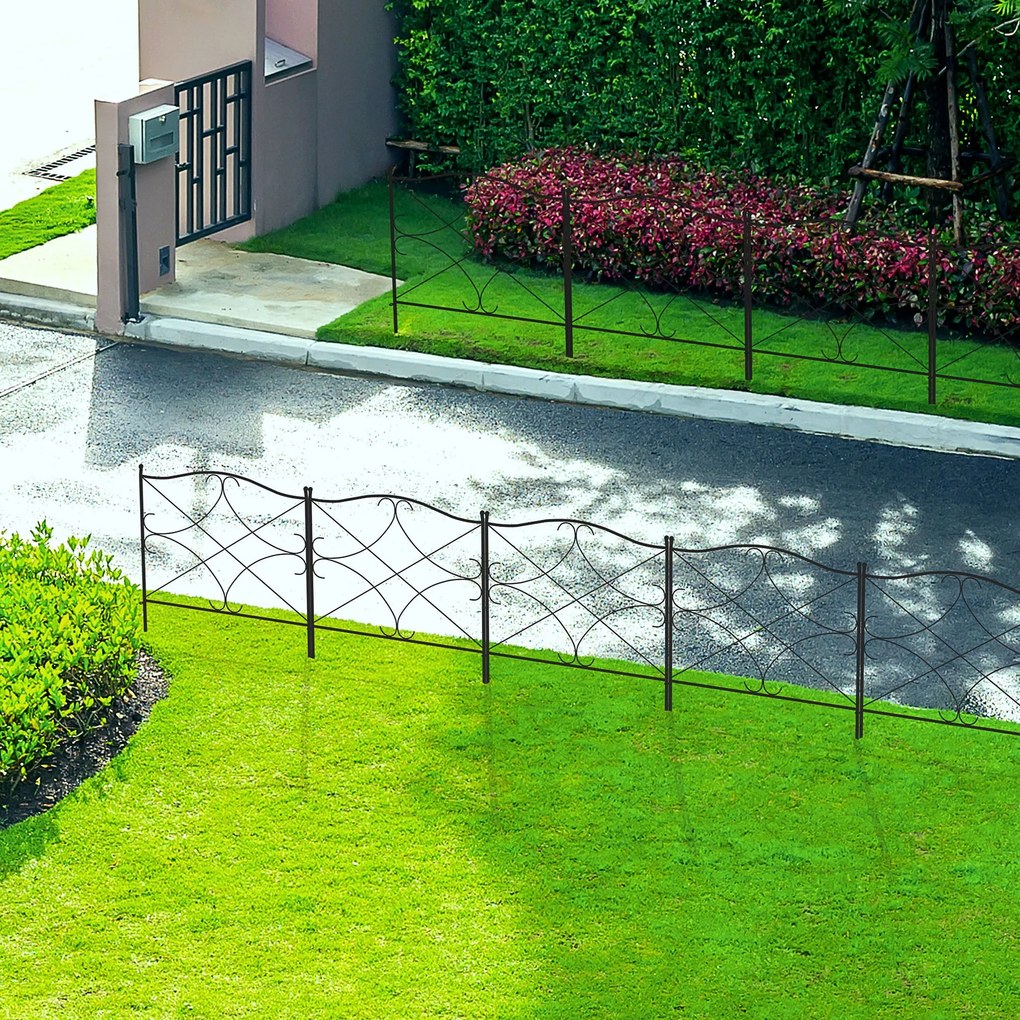 Outsunny Set 5 dekorativních kovových zahradních plotů s ornamenty - 305 x 62 cm černý