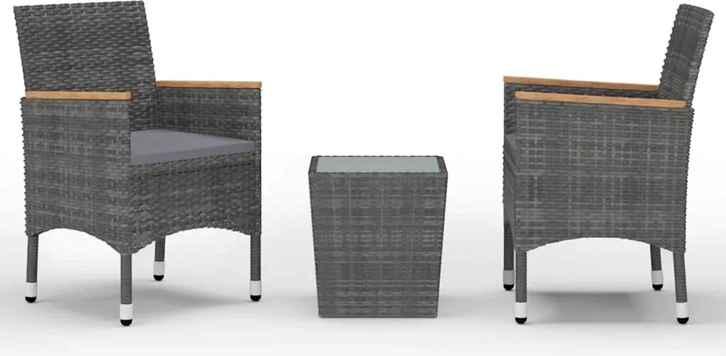 3dílný bistro set polyratan a tvrzené sklo šedý 3058365