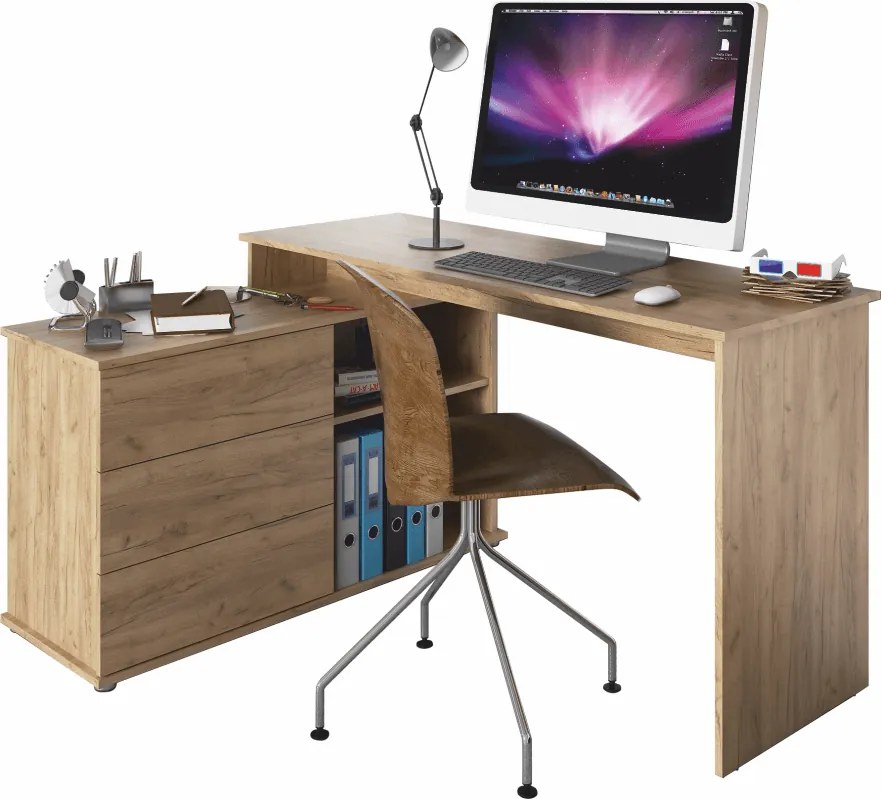 Rohový psací stůl MADJAR - dub artisan