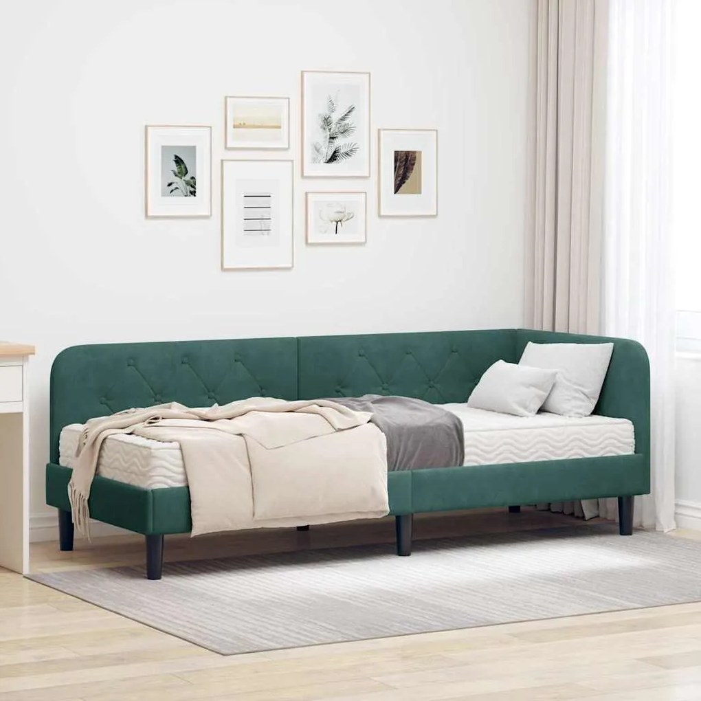 Rohový rám postele Tmavě zelená 80 x 200 cm samet 3394136