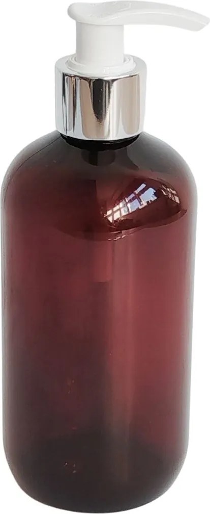 Dávkovač na mýdlo 300 ml hnědý s bílo-stříbrnou pumpičkou BELA