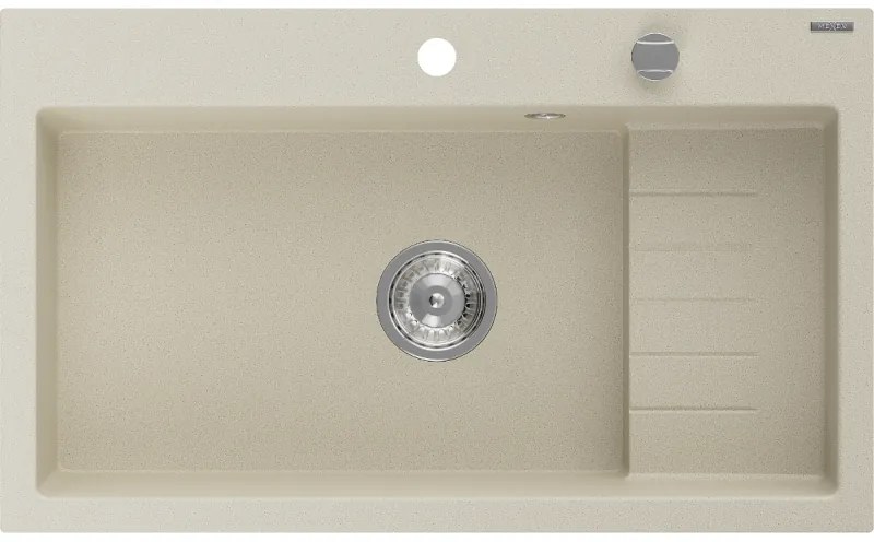 Mexen Omar, 1-komorový granitový dřez 800x480x210 mm, chromový sifon, béžová, 6520801005-69