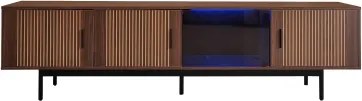 Aosom Nízká TV komoda s LED osvětlením, 3 dveře se vyřezávanou strukturou, hodně úložného prostoru, 200 x 35 x 53 cm, přírodní barva