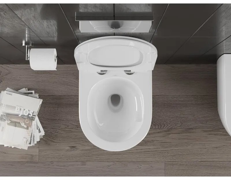 Mexen Carmen, závěsná WC mísa 490x365x340 mm, Rimless Tornádo + WC sedátko z duroplastu, bílá lesklá, 30880100T