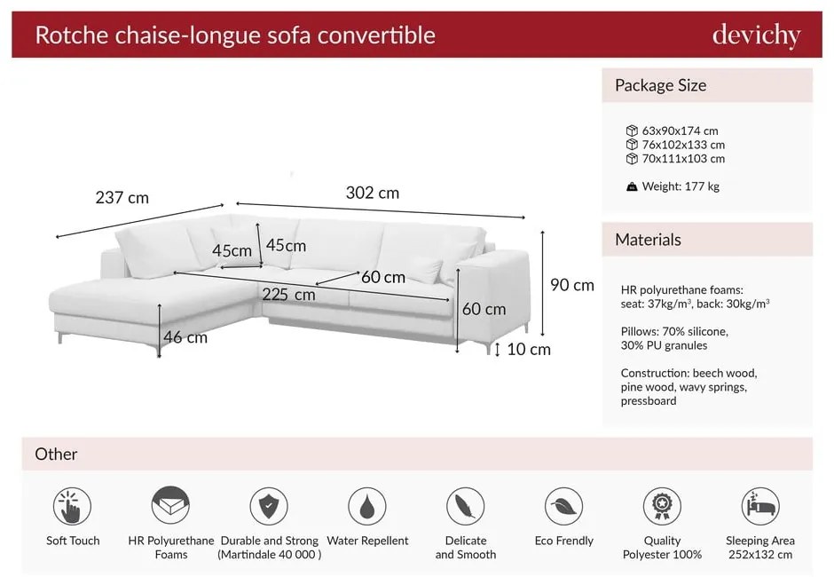 Tmavě béžová rozkládací rohová pohovka Devichy Rothe, pravý roh