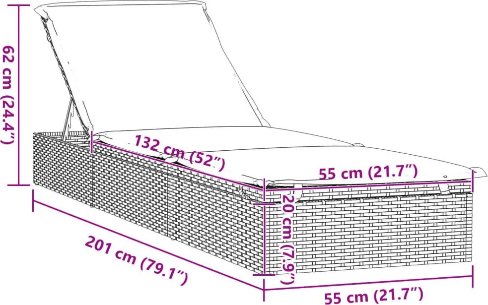 vidaXL Zahradní lehátka 2 ks se stolkem polyratan [319635] Barva: Černá