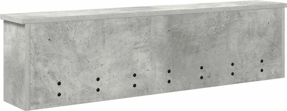 věšák, nástěnný, 5 poliček, háčky, kompozitní dřevo, 26x100x16 cm, beton šedá, Dekorino TK20260022