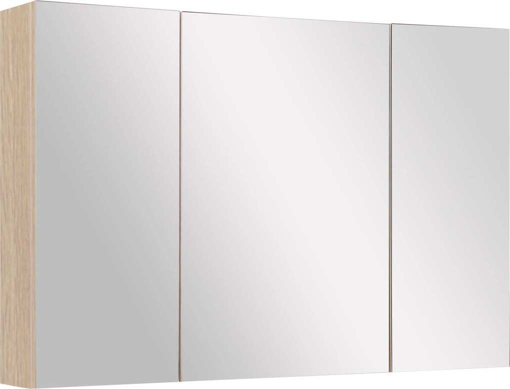 Koupelnová skříňka s zrcadlem kleankin - moderní skříňka se zrcadlem a 3 dveřmi s nastavitelnými policemi pro koupelnu a ložnici, 90x60x13.5 cm, dub |