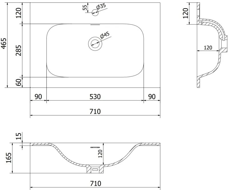 Mexen Orio, koupelnová skříňka 70 cm s umyvadlem Vela, 1 zásuvka, šedá matná/bílá matná, 91A10-07047-1-BF62-W23M01