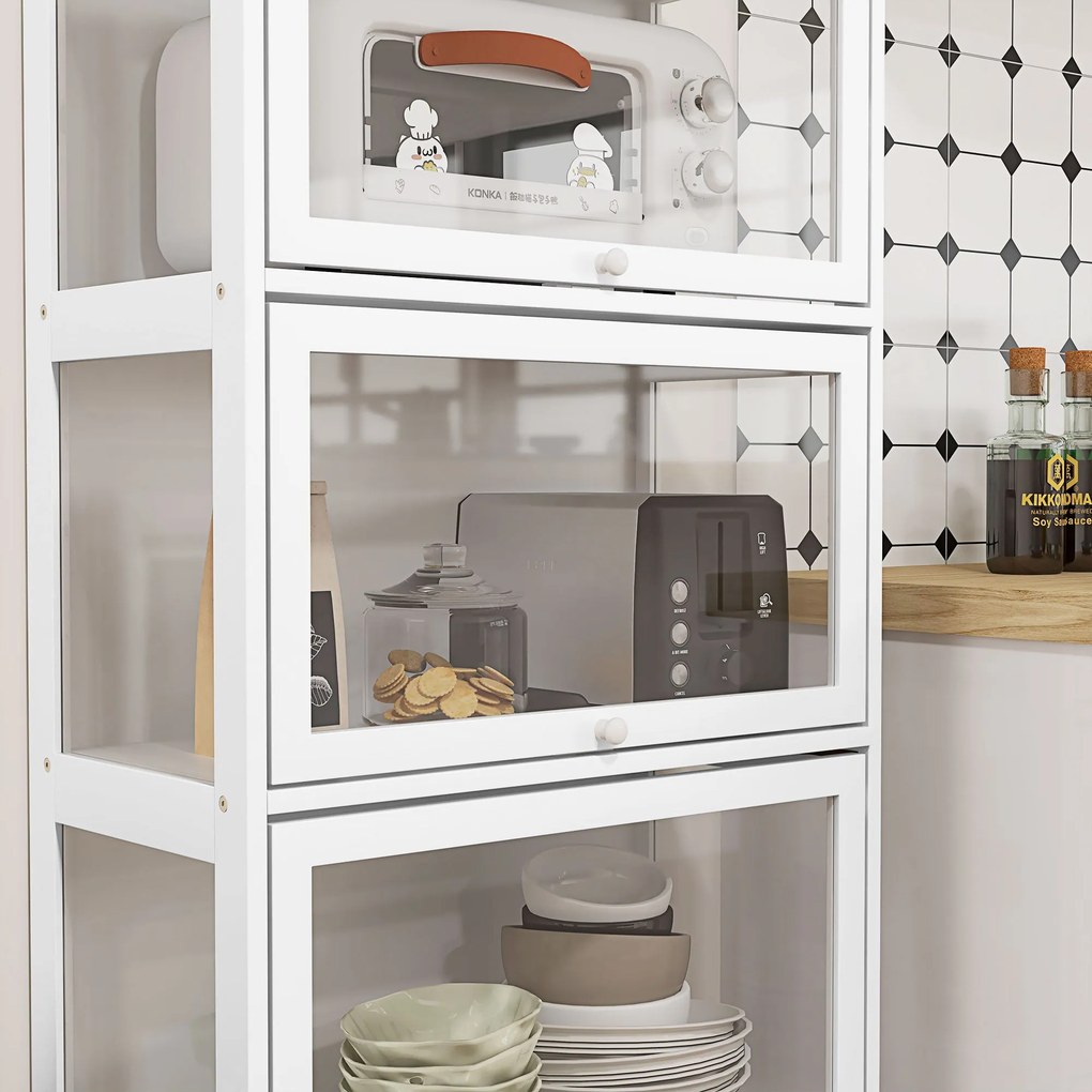 HOMCOM 4-patrový vitrínový kabinet s skládacími akrylovými dveřmi, protiskluzovým vitrinou pro studovnu, ložnici a kancelář 59x30x139 cm Bílá