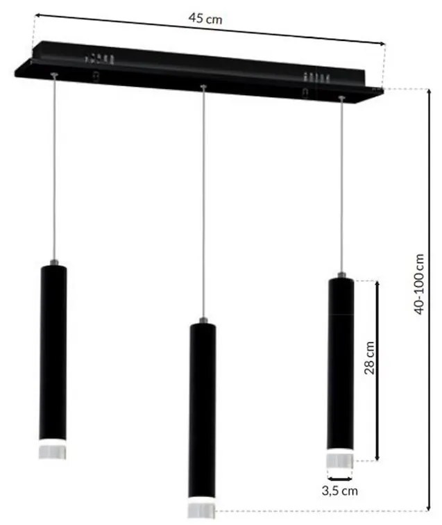 Závěsné svítidlo Carbon, 3x černé kovové stínítko, b