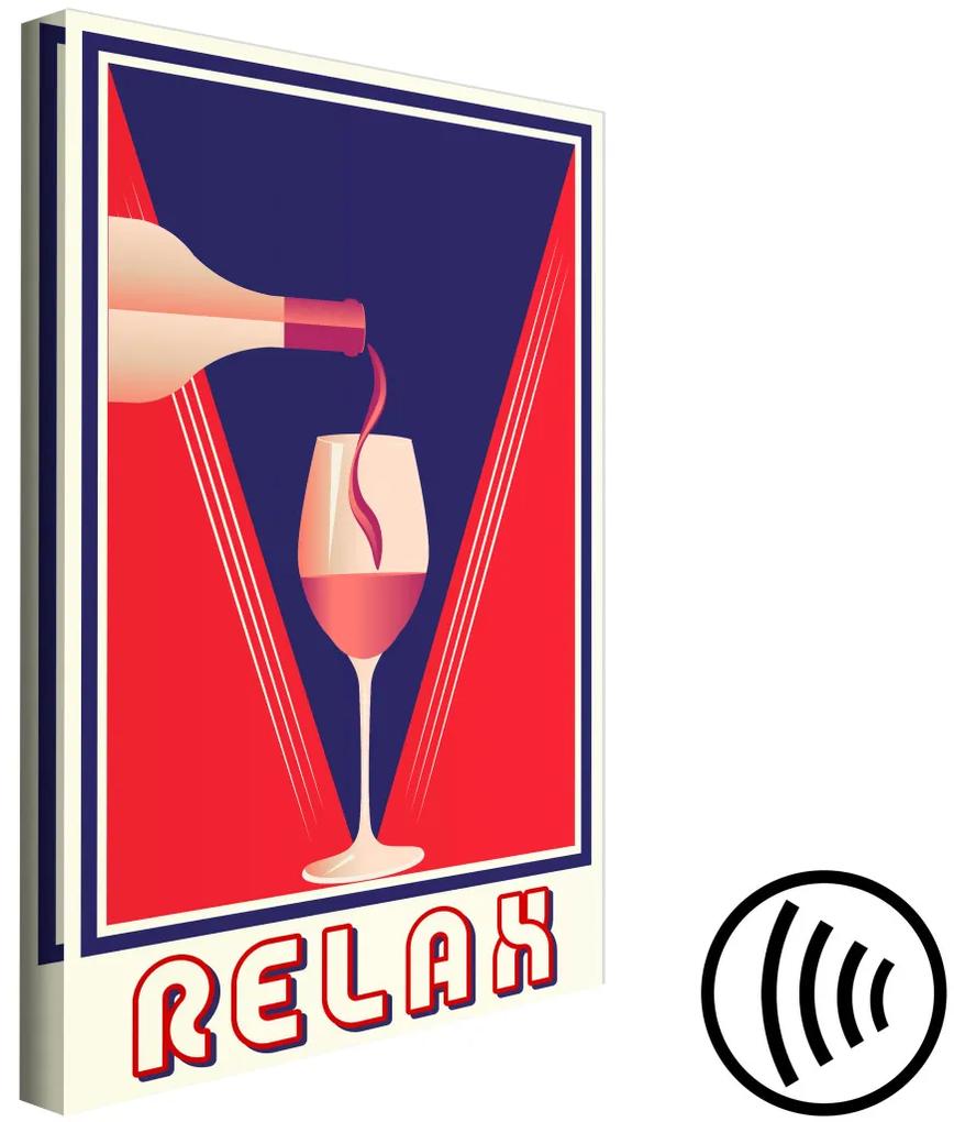 Obraz Relaxace a víno (1-dílný) svislý - alkohol v sklenici a nápis