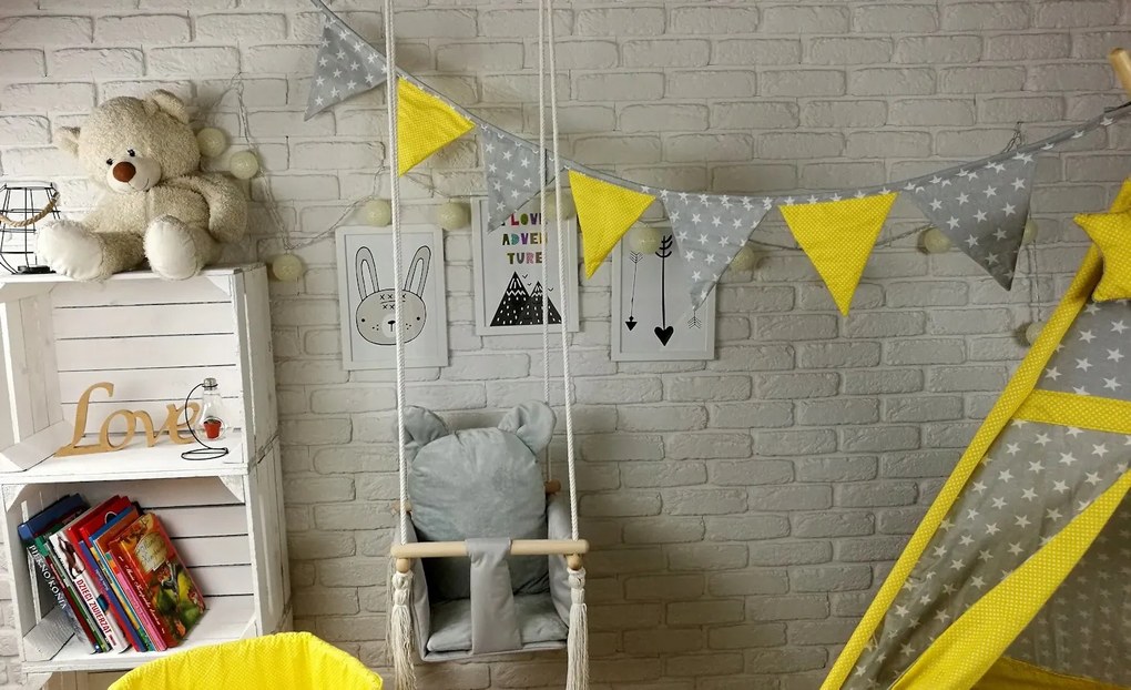 Dětský stan TEEPEE (TÝPÍ) EXCLUSIVE s doplňky - ŽLUTOŠEDÝ