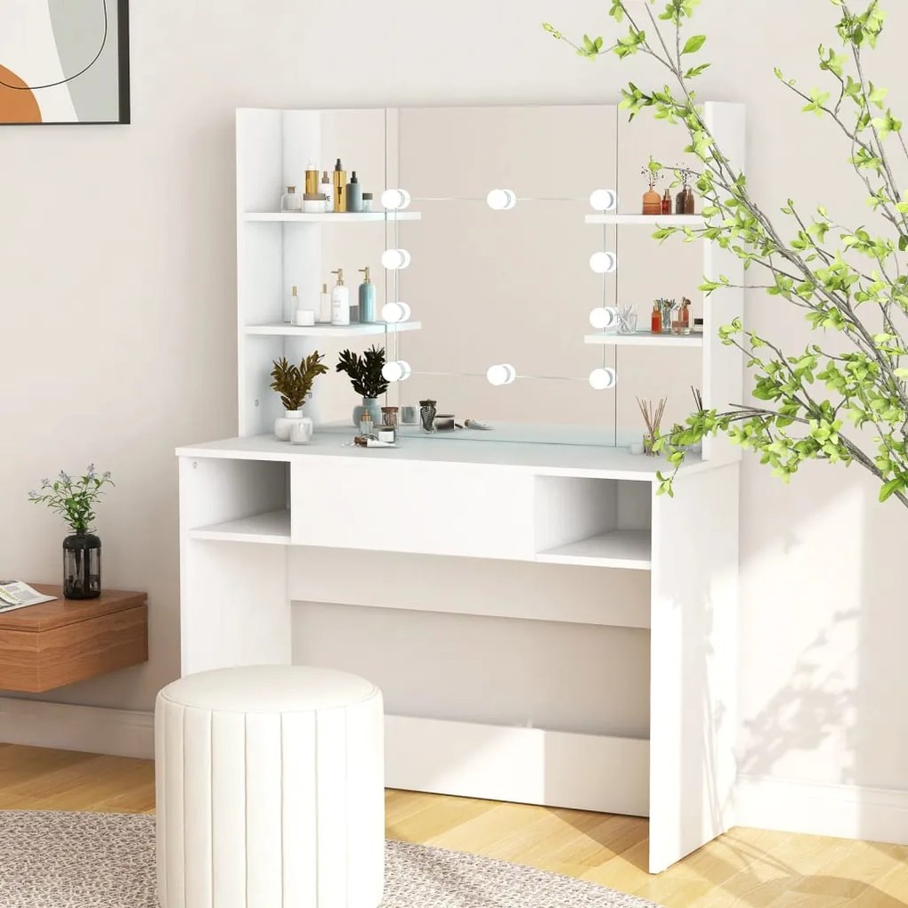 Kosmetický stolek s LED světly 100 x 40 x 135 cm MDF bílý 331538