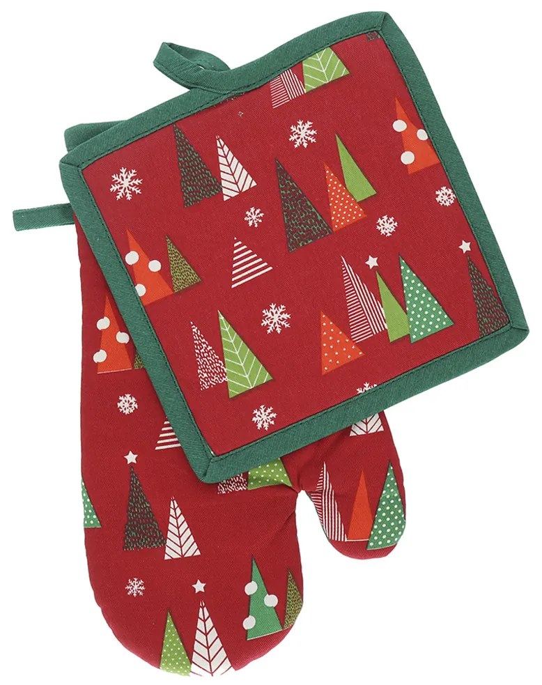Vánoční kuchyňský set vánoční rukavice/chňapka HOLY TREE 19x30 cm/20X20 cm 100% bavlna