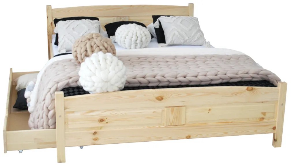 Vyvýšená postel ANGEL + sendvičová matrace MORAVIA + rošt, 160 x 200 cm, přírodní-lak