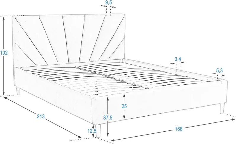 Čalouněna postel 140x200 SOLE 96 v tmavě šedé barvě s roštem ECOMATRACE