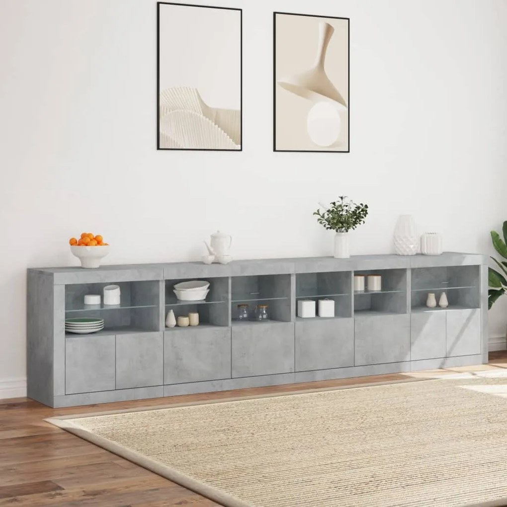 Příborník s LED osvětlením betonově šedý 283 x 37 x 67 cm 3209019