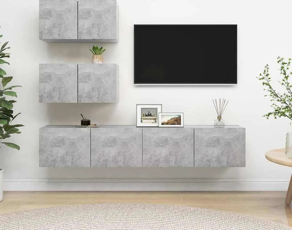 vidaXL 4dílný set TV skříněk dřevotříska [3078710] Barva: Betonová šedá