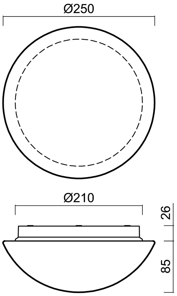 Osmont 71135 Aura 7, stropní/nástěnné svítidlo z triplexového skla 1x7W E27 IP65, průměr 25cm