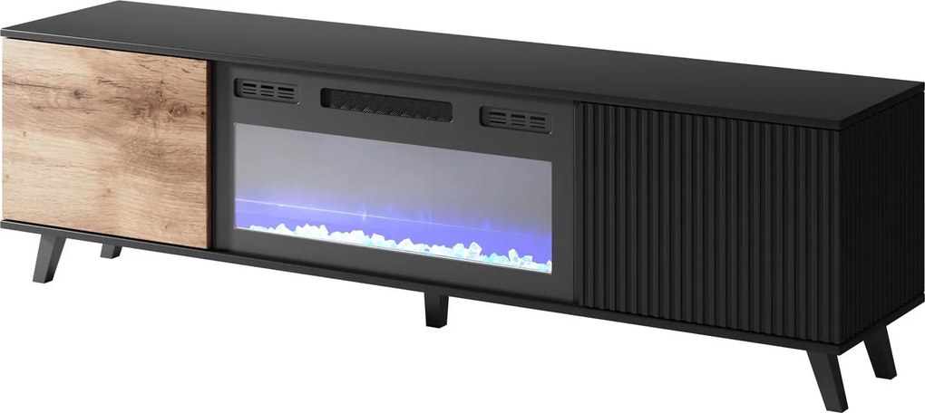 TV stolek Random 180 cm s krbem dub wotan/černý