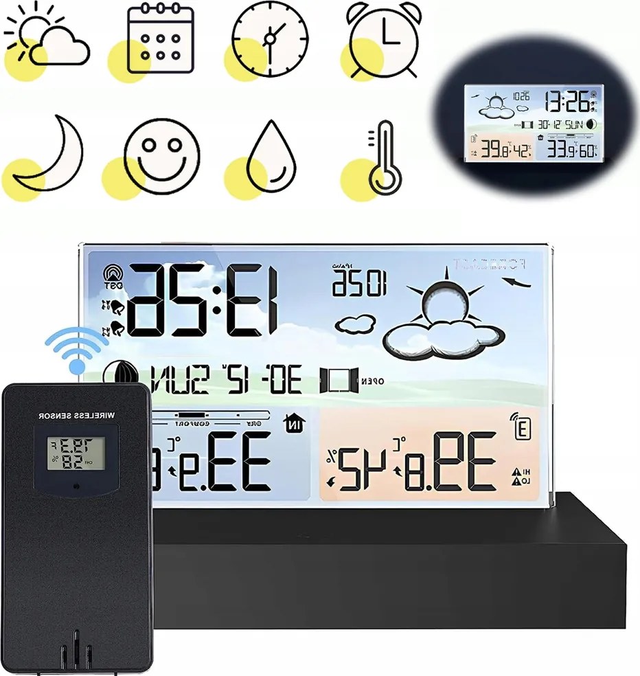 IPX4 Budík S Senzorem 60 M, Barevný Displej, Teplota Vlhkosti