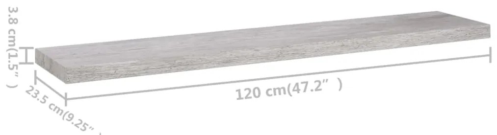 Plovoucí nástěnné police 2 ks betonově šedé 120x23,5x3,8 cm MDF