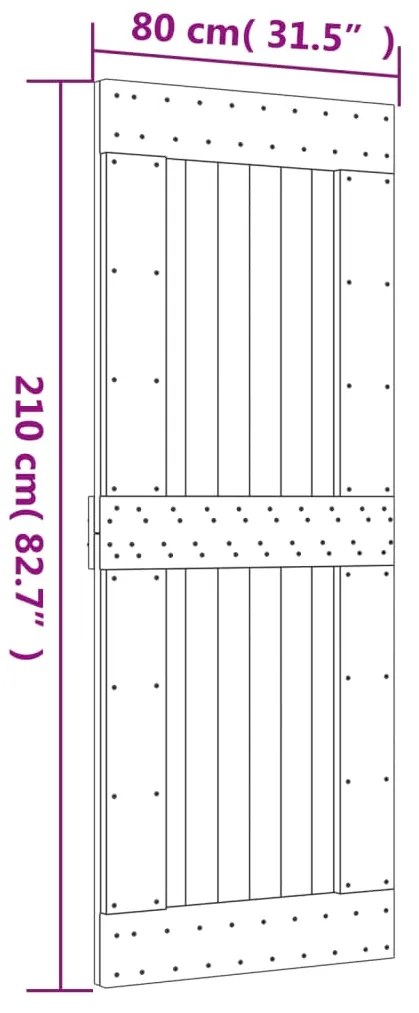 Posuvné dveře s kováním 80 x 210 cm masivní borové dřevo