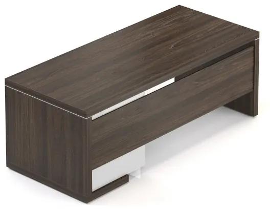 Stůl Lineart 200 x 85 cm + pravý kontejner a krycí panel / Jilm tmavý a bílá