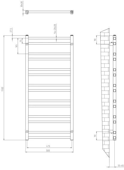 Sapho - Koupelnový radiátor METRO DOS 343W 50x110 cm matná černá