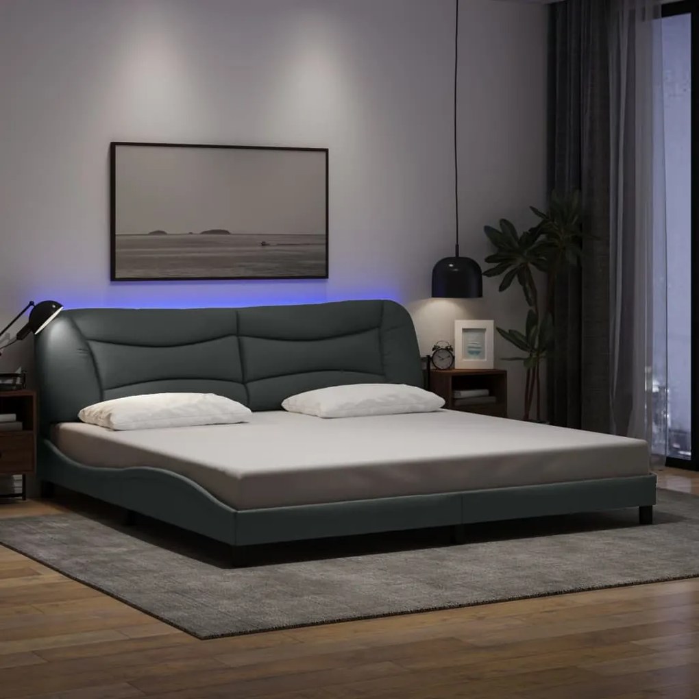 Rám postele s LED bez matrace Hvar Světle šedá 200x200 cm Látka 3213725