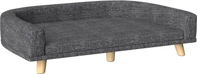 PawHut pohovka pro velké psy, zvýšená psí postel s pratelným polštářem a dřevěnými nohami, nosnost 30 kg, 98x67x25 cm, tmavě šedá