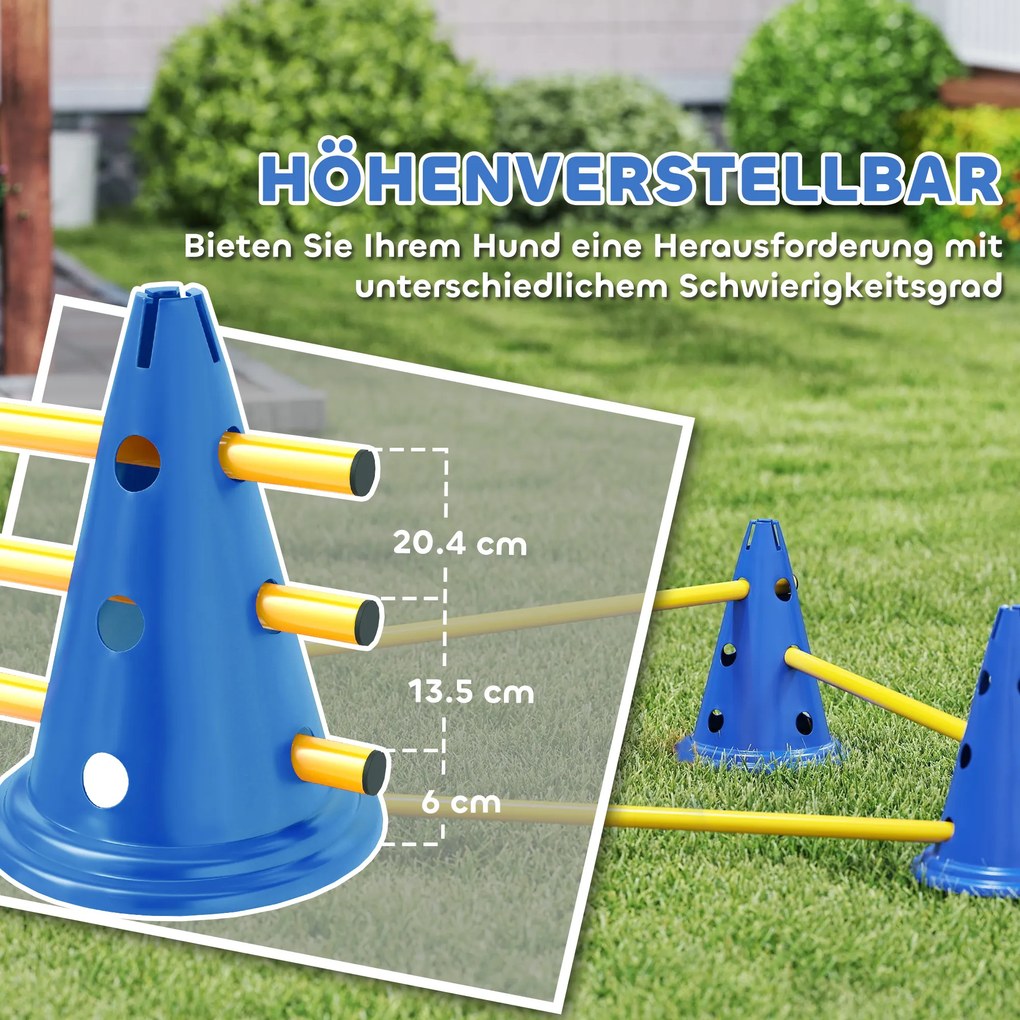 PawHut Agility set pro psy 3-dílné vybavení pro výcvik psů Zásuvná sada překážek se 6 kužely 3 překážky Přepravní taška D07-059V00BU