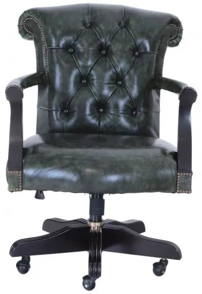 Indický nábytek - Kancelářská židle Chesterfield Court z pravé hovězí kůže Green