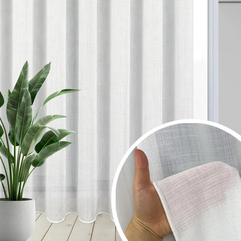 Voálová záclona s efektem lnu přírodní bílá Elegance s olůvkem metráž Ervi DP 345