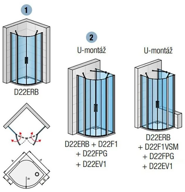 Ronal (Sanswiss) Ronal, DIVERA čtvrtkruh s dvoukřídlými dveřmi D22ERB Sklo: 87 Screen, Rozměr: 800x800