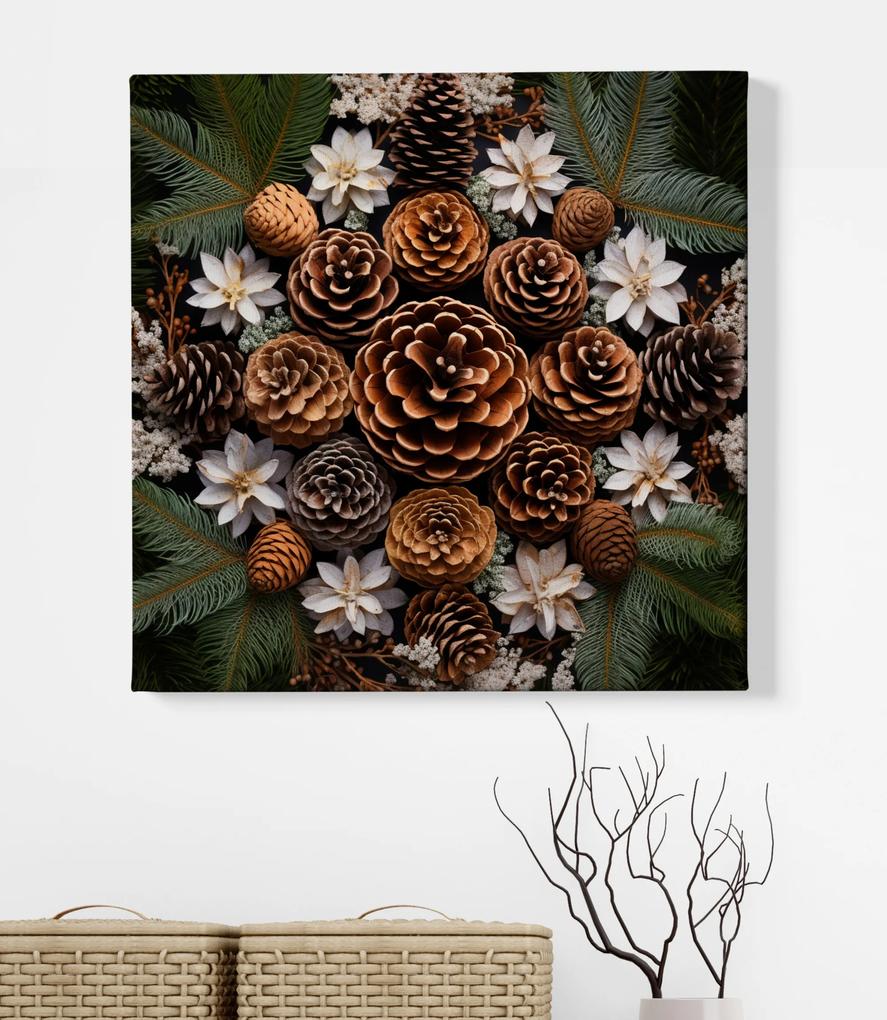 Obraz na plátně - Mandala šišky a větvičky FeelHappy.cz Velikost obrazu: 120 x 120 cm