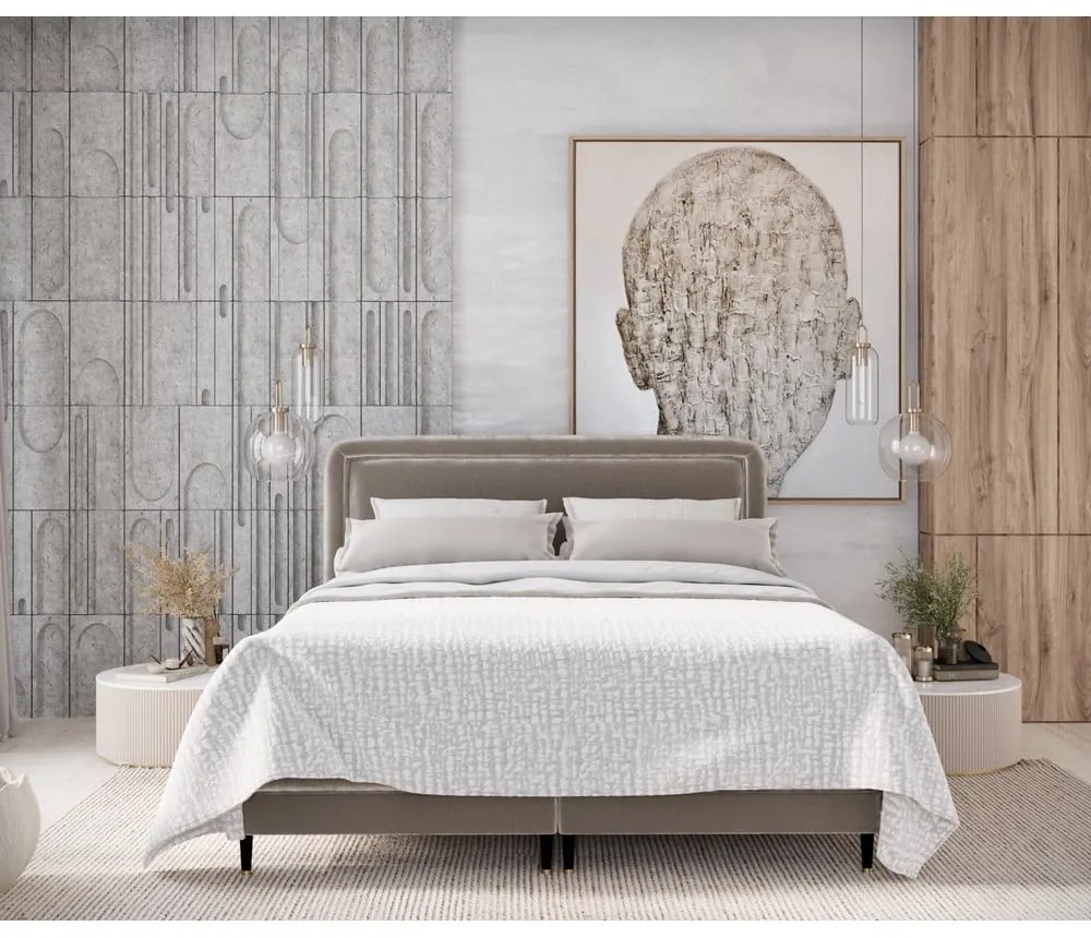 Světle hnědá čalouněná dvoulůžková postel s matrací/s topperem 160x200 cm Dove - II. jakost – Maison de Rêve