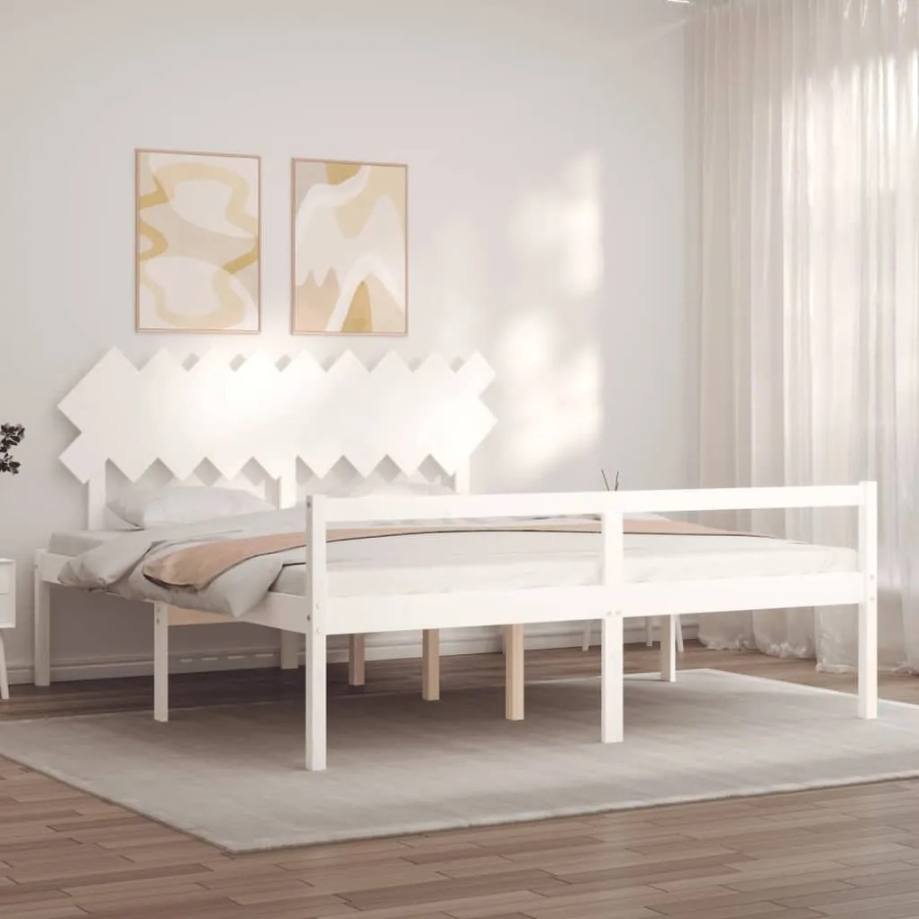 Postel s čelem pro seniory bílý Super King Size masivní dřevo 3195562