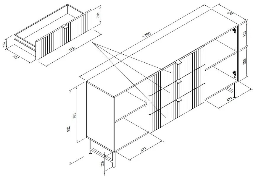 Široká komoda se zásuvkami Edinburgh