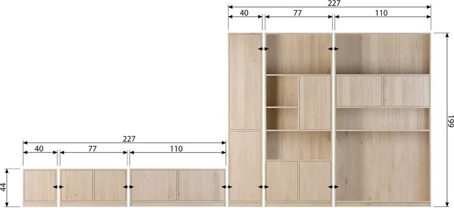 Modulární knihovna v dekoru dubu v přírodní barvě 110x199 cm Modulair – vtwonen