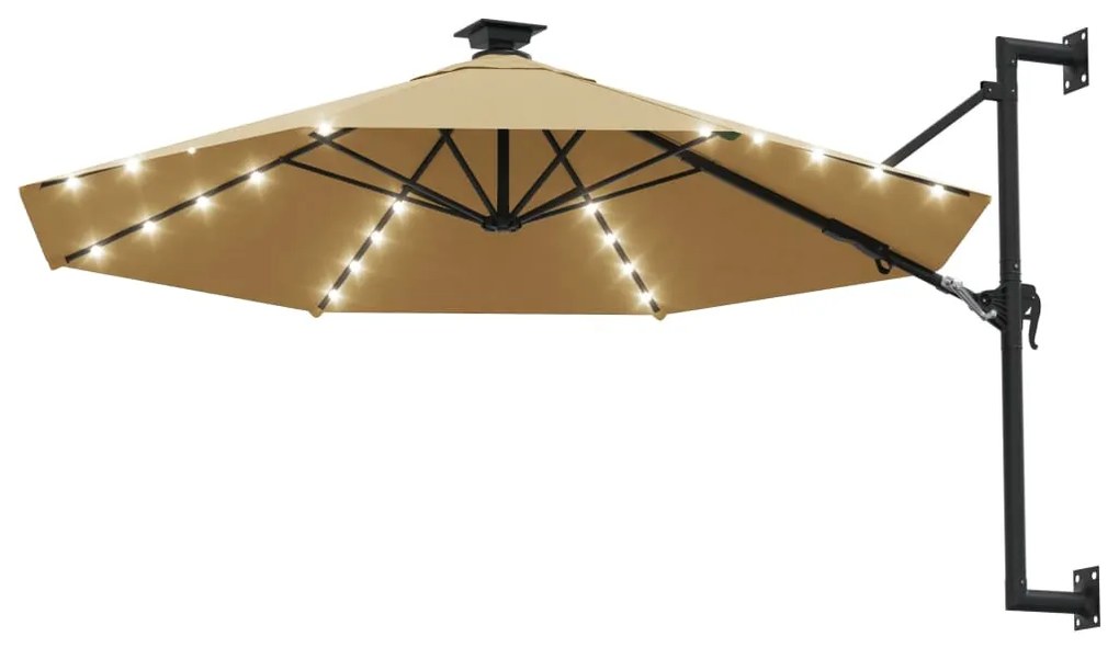 vidaXL Marketos Nástěnný zahradní slunečník s LED 300 cm taupe