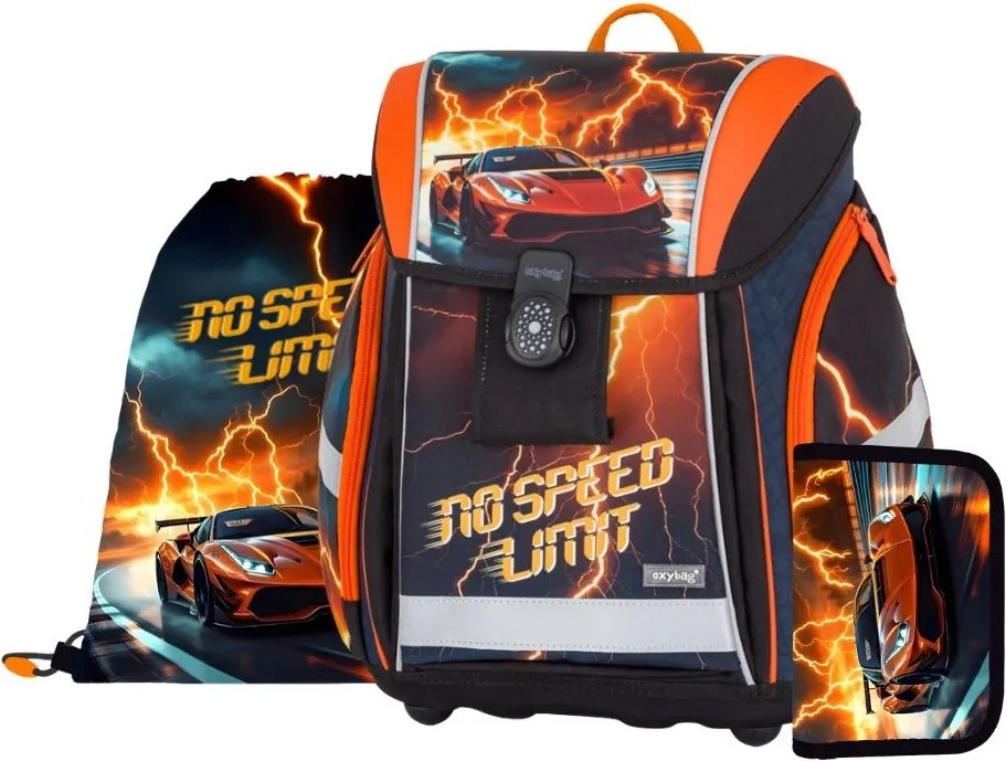 Oxybag PREMIUM LIGHT - školní set Auto 2, 3 ks: aktovka, penál, sáček