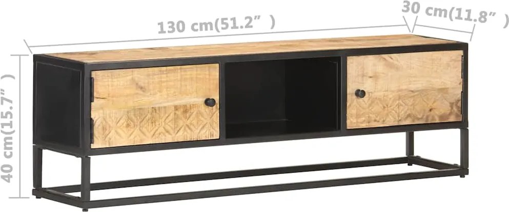 TV stolek s vyřezávanými dvířky 130x30x40 cm hrubý mangovník 320943