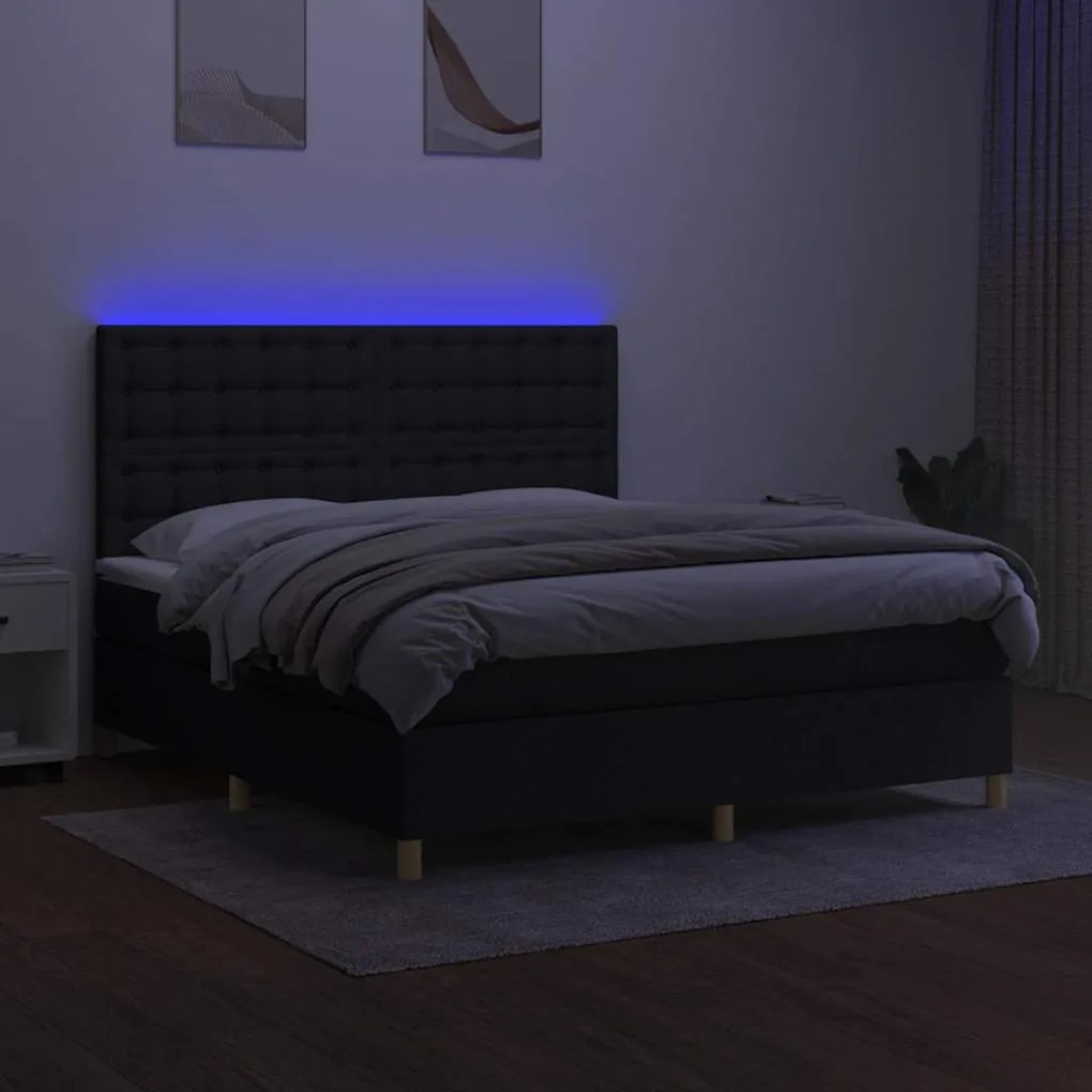 Box spring postel s matrací a LED černá 180x200 cm textil 3135775