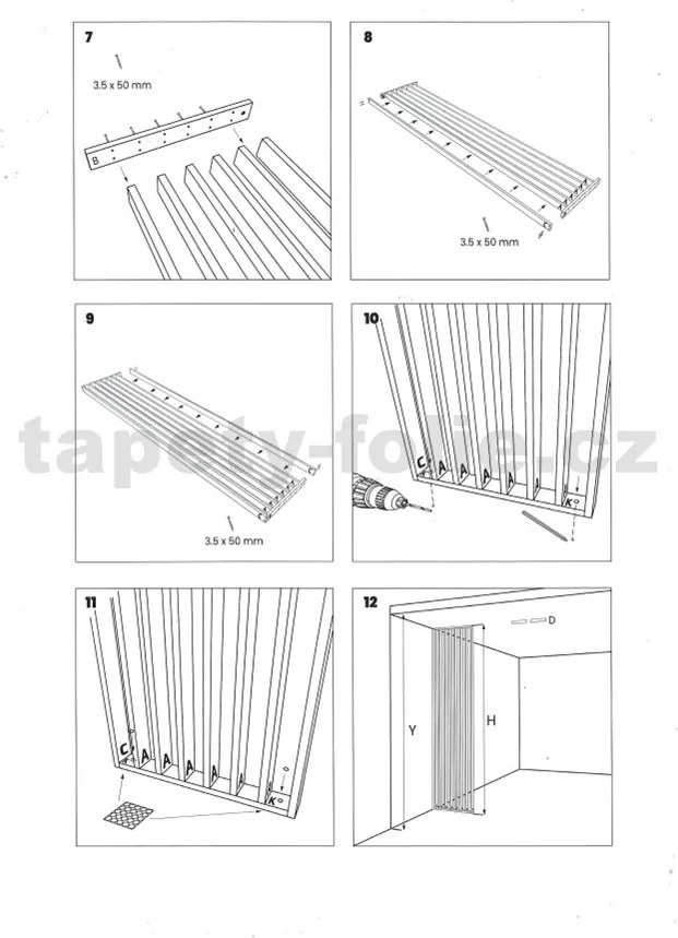 Předělovací panely, černá mat 3D lamely, rozměr 2750 x 580 x 65 mm, IMPOL TRADE