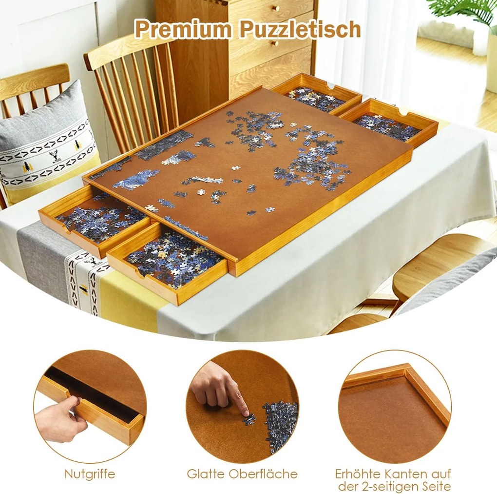 Costway Puzzle stolek s 4 zásuvkami Puzzle deska dřevo – 80 × 65 cm