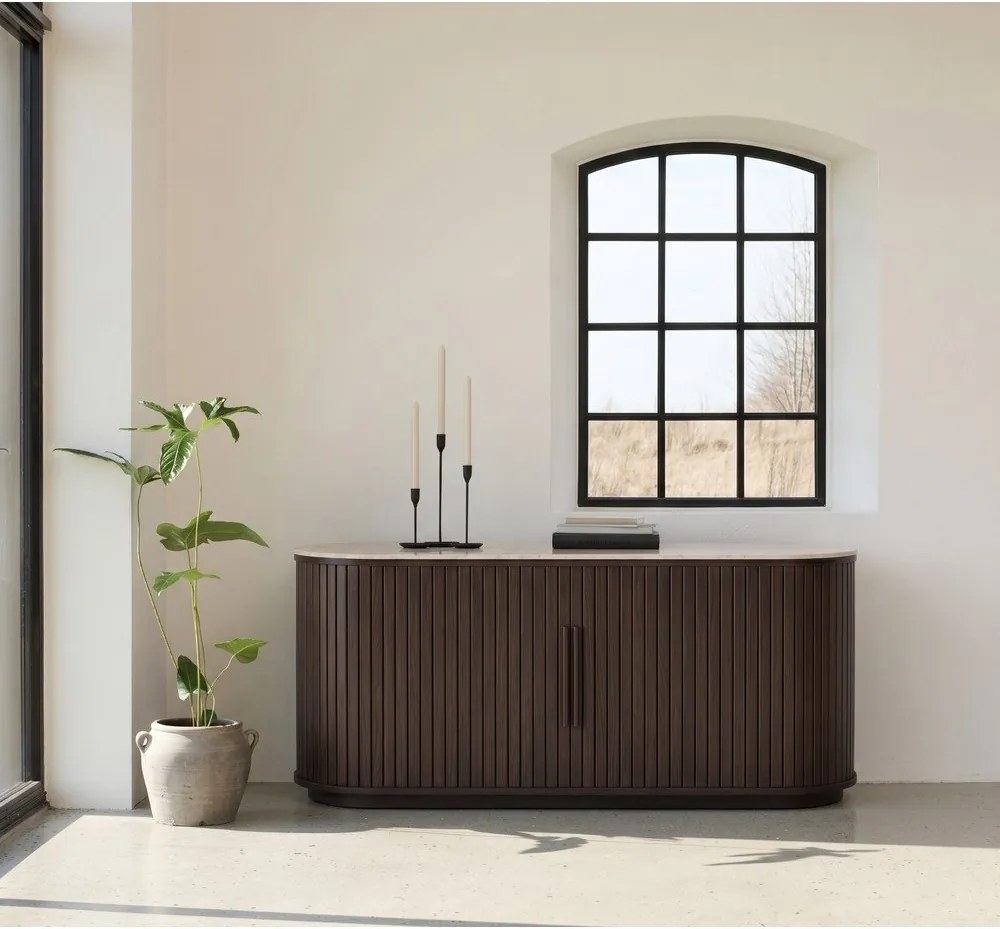 Komoda s keramickou deskou s posuvnými dveřmi v tmavě přírodní barvě 165x76x45 cm Enna – Unique Furniture