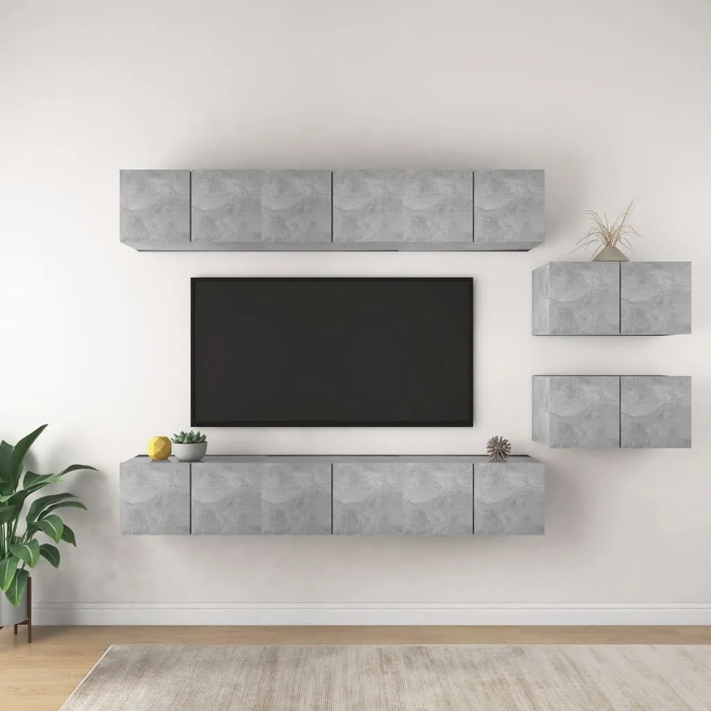 TV skříňky 8 ks betonově šedé kompozitní dřevo - Default Title